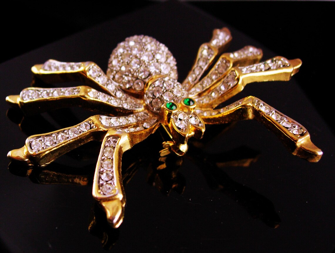 HUGE Vintage Spider Brooch 3 1/4 Rhinestone Pin - Etsy