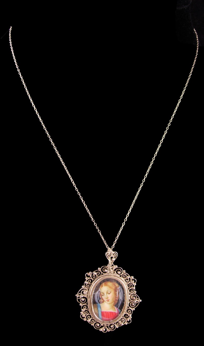 Antique Portrait Necklace 18 Sterling Chain 800 - Etsy