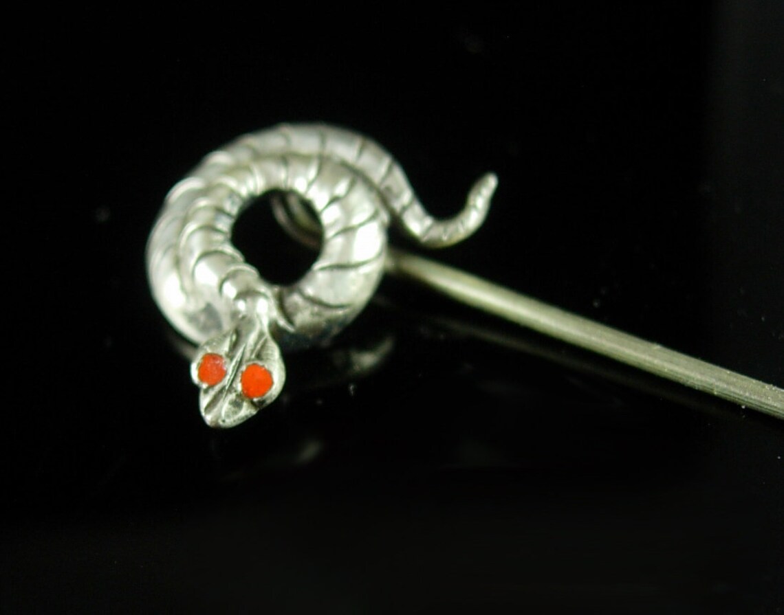 Antique Sterling Snake STICKPIN Red Jeweled Serpent - Etsy
