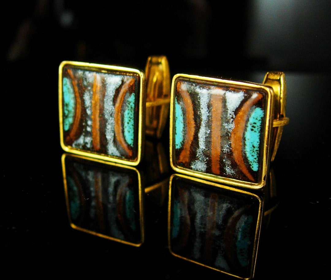 Vintage Enamel Cufflinks Artisan Cufflinks Turquoise Modernist Art Arts ...