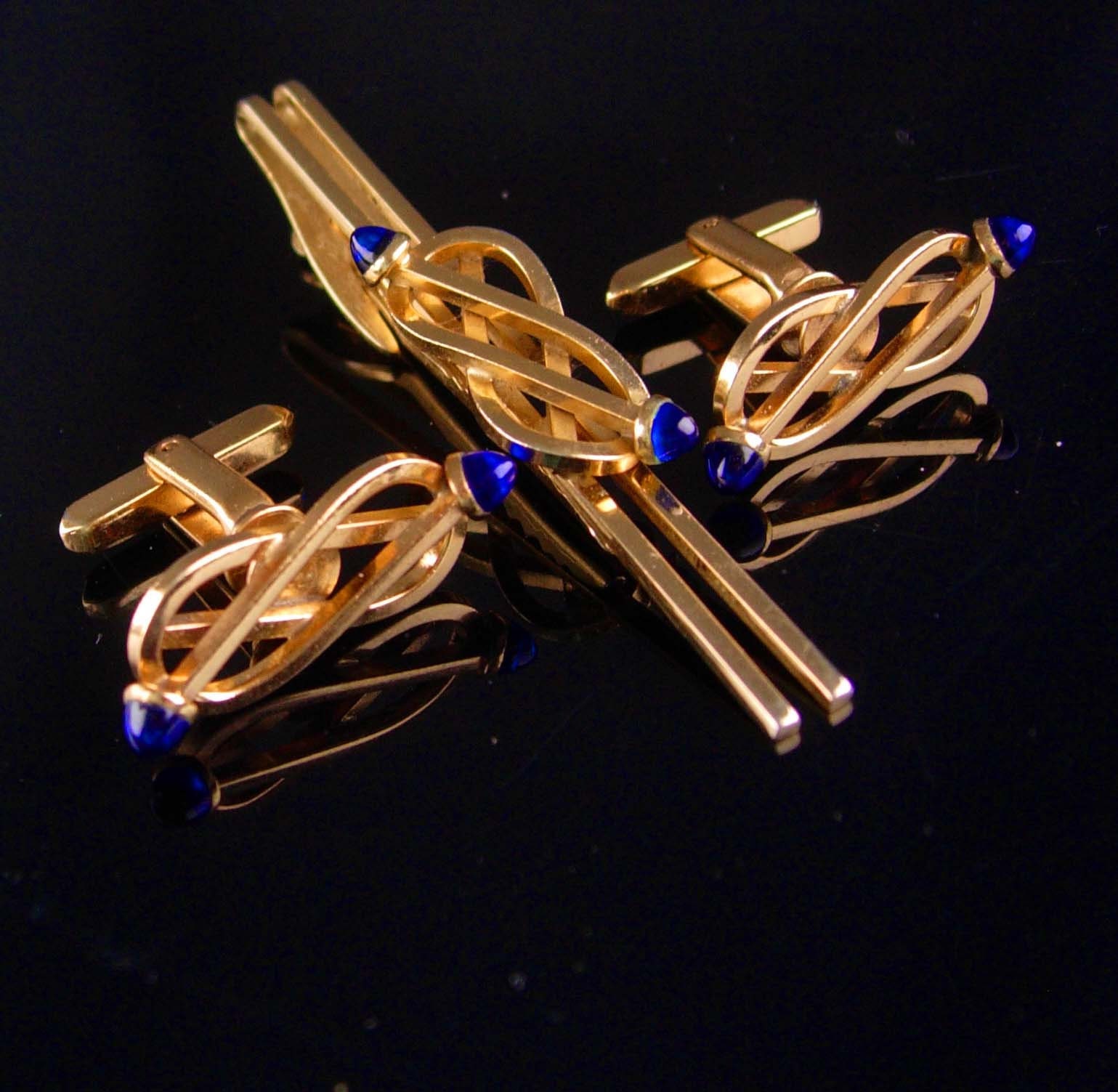 Love Knot Cufflinks / Gold Cufflinks / Vintage Blue Jewel Ends - Etsy