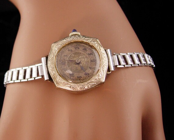 Antique Art Deco Watch Etched Design Wristwatch Silver | Etsy