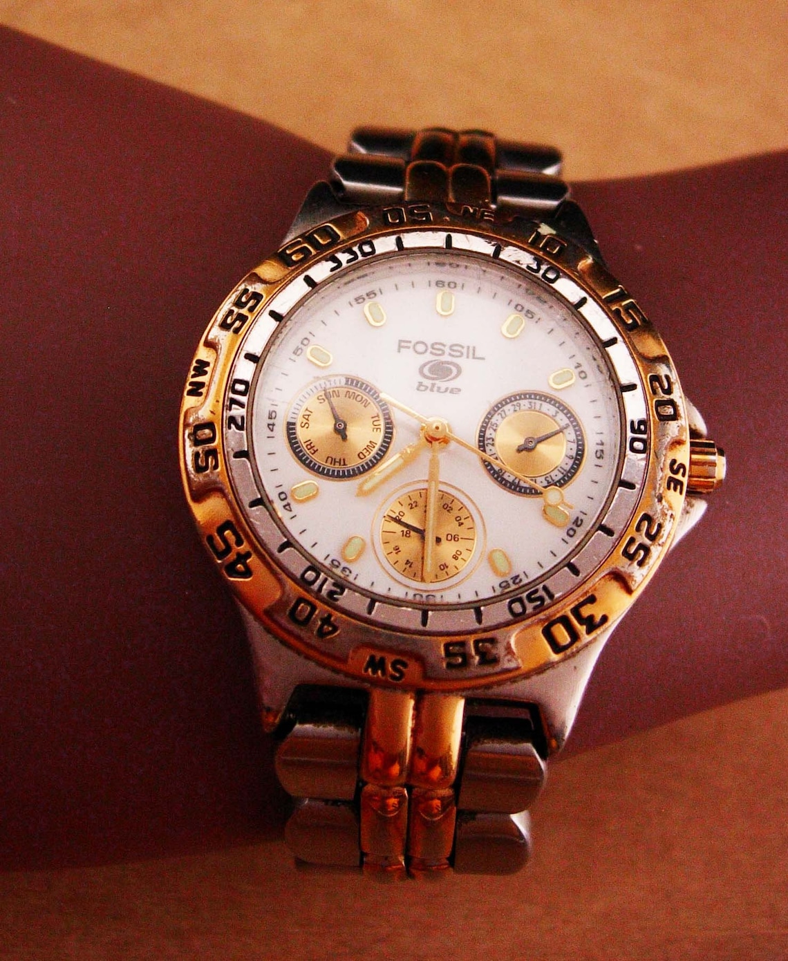 Mens Fossil Blue Chronograph Watch / Silver and Gold Plate - Etsy