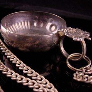 1800's Wine Tasting Cup Silver Grape Handle Silver Tastevin With Chain ...