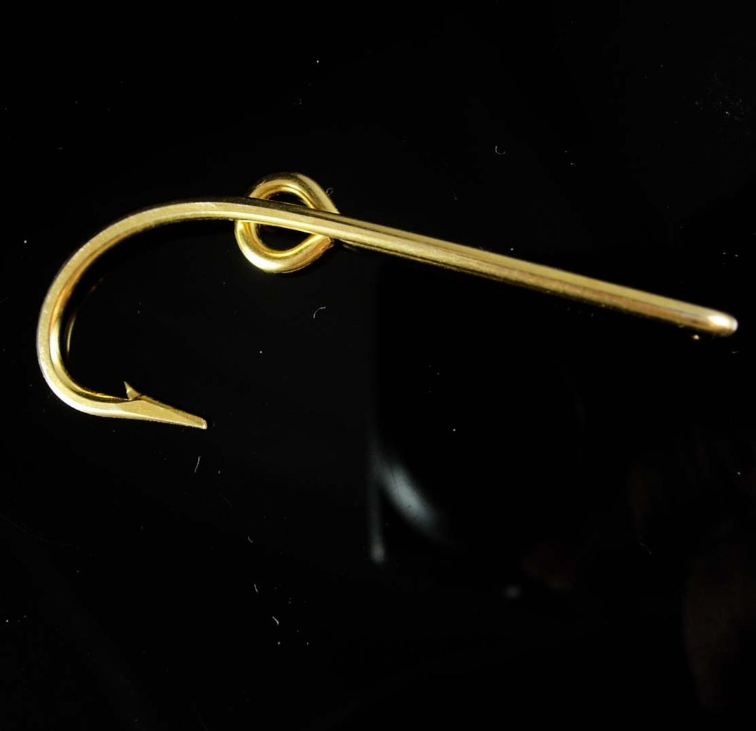 LARGE Fish HOOK Tie Clip Vintage Gold Plate Novelty Fishermen Sportsmen ...