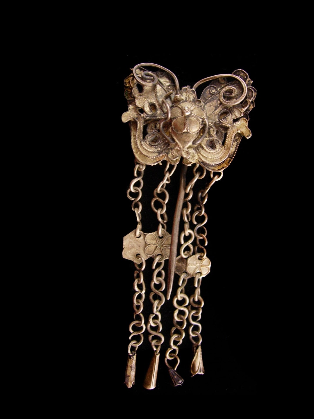 Antique Chinese Butterfly Hair Pin - Beetle Filigree Flower - Chinese ...