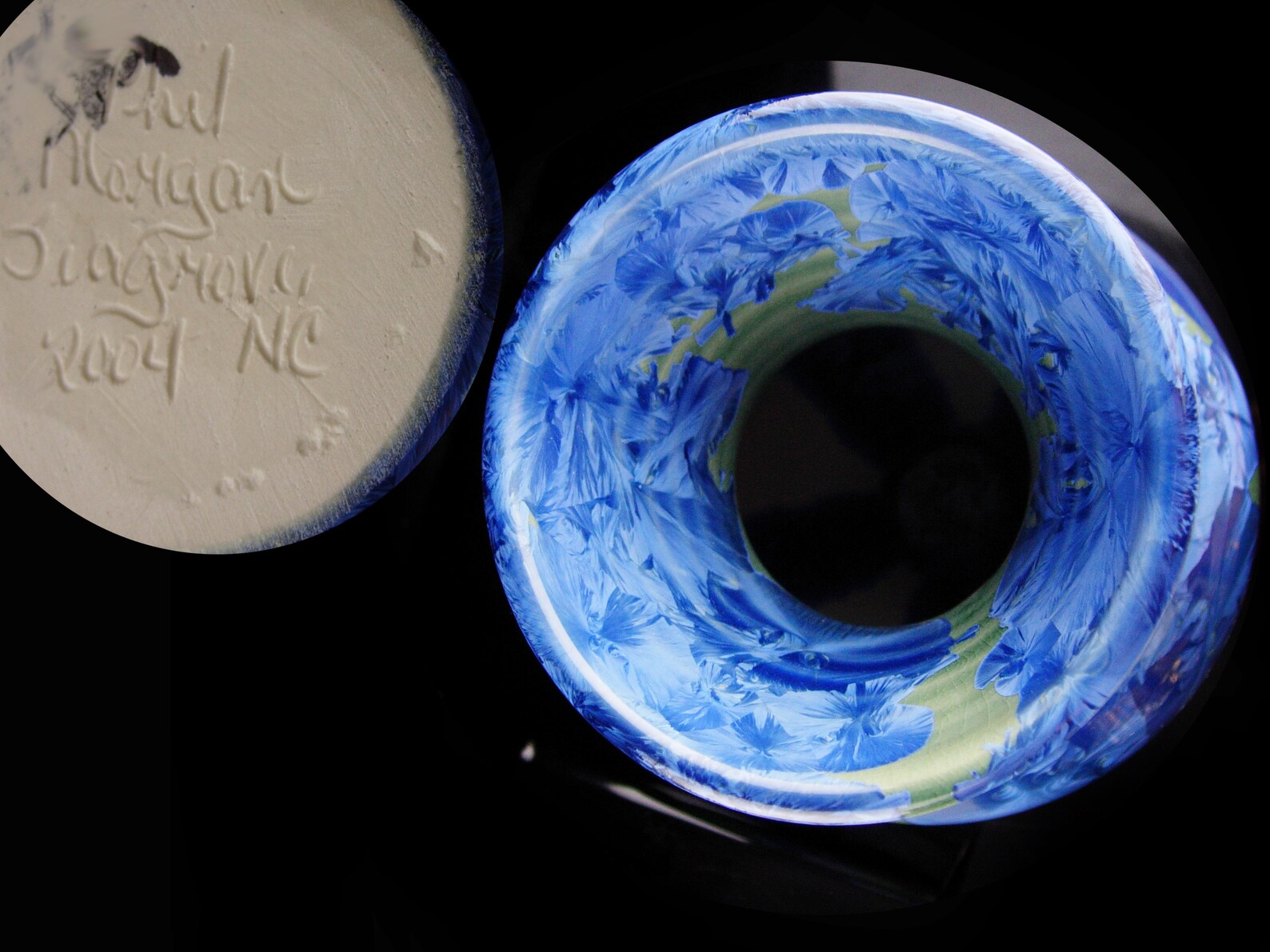 Vintage Phil Morgan Pottery rare blue crystalline vase | Etsy