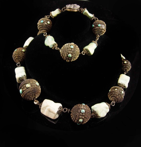Antique Chinese Necklace bracelet set - ancient stone… - Gem
