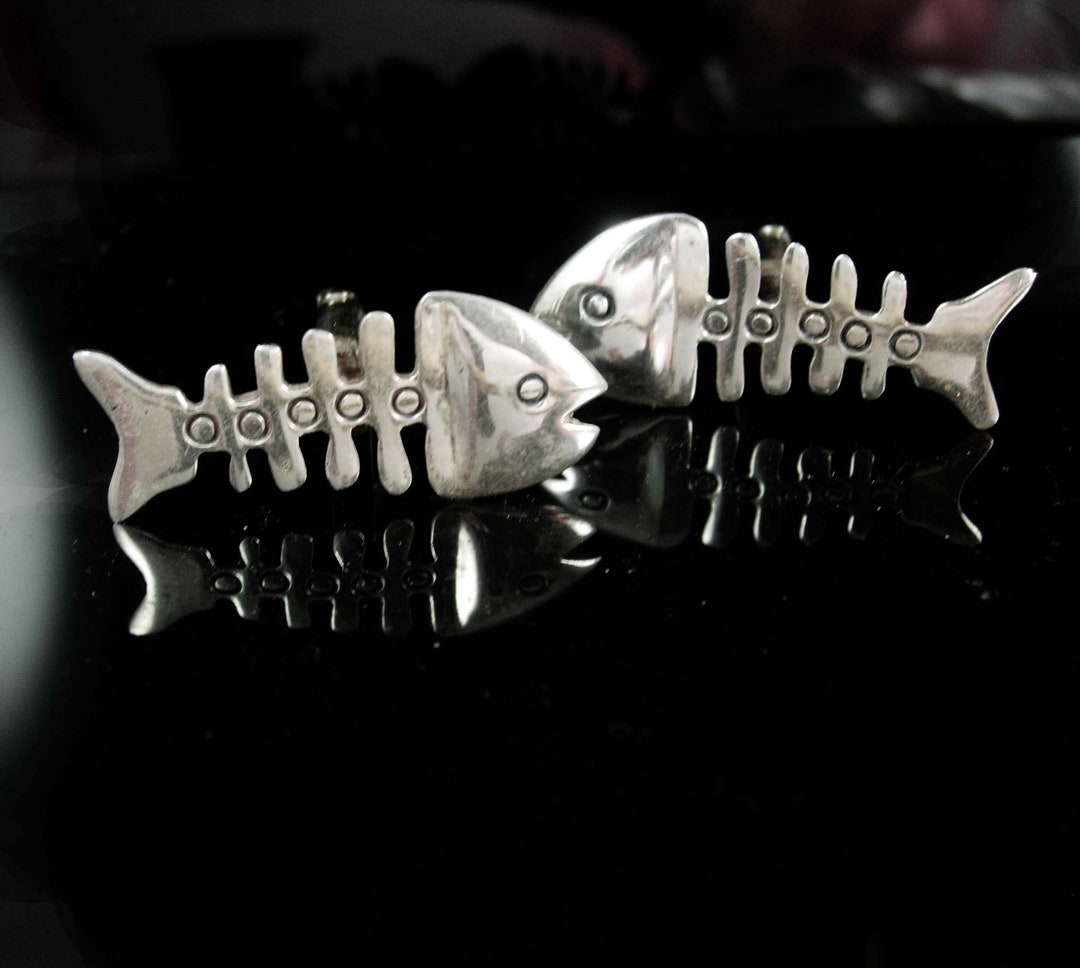 Vintage Sterling Fish Cufflinks Skeleton Cufflinks Modernist Cufflinks ...