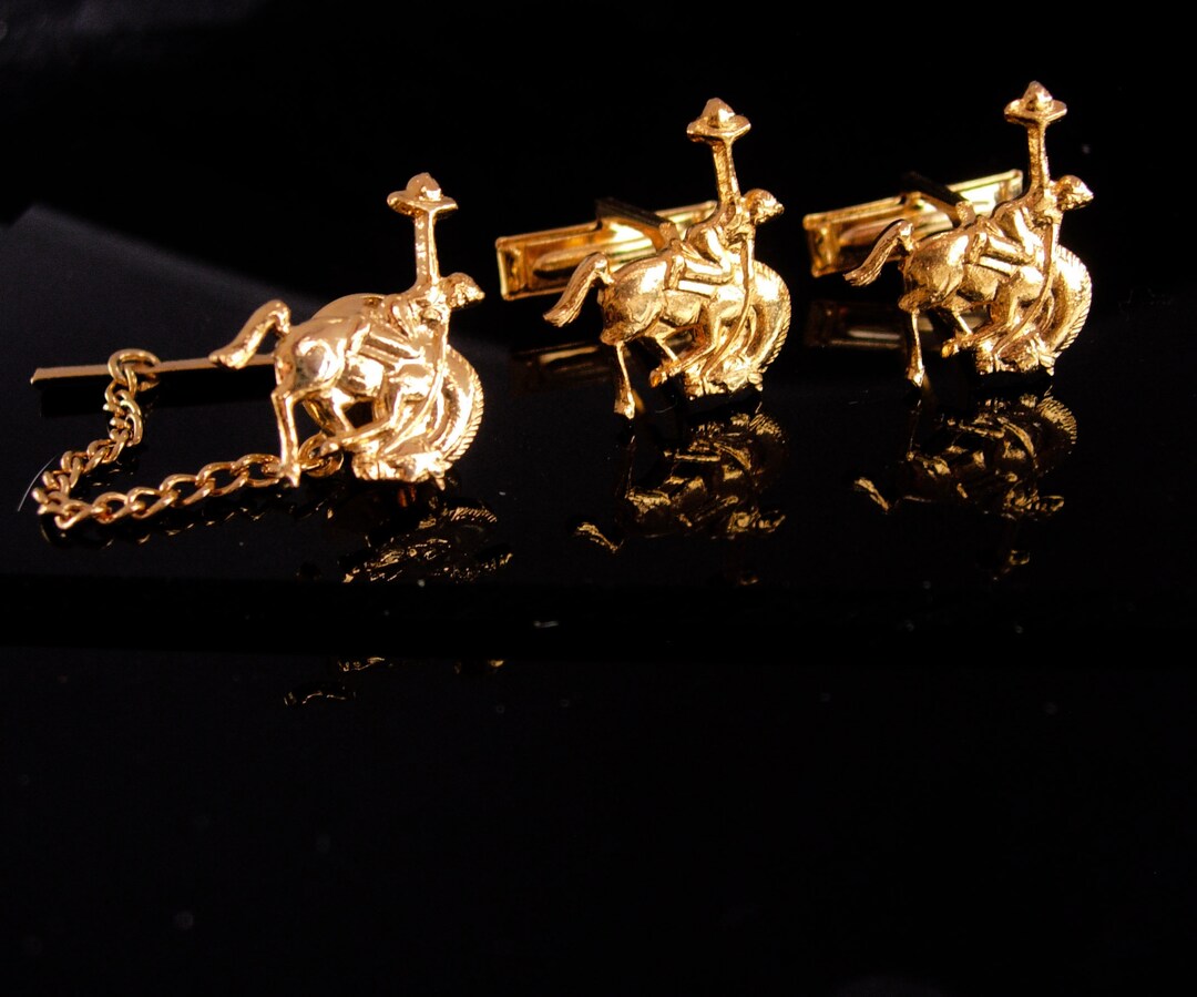 Cowboy Cufflinks / Vintage Rodeo Rider Tie Tack / Golden Western ...