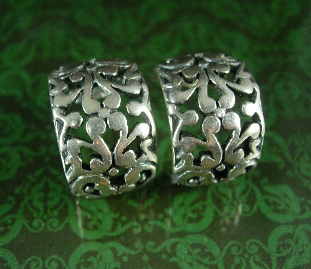Sterling Hippie Earrings Vintage Pierced Ears Jewelry Silver Wide ...