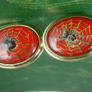 Vintage RED Cufflinks Spider Cufflinks Black Web Spooky Cross Inside ...