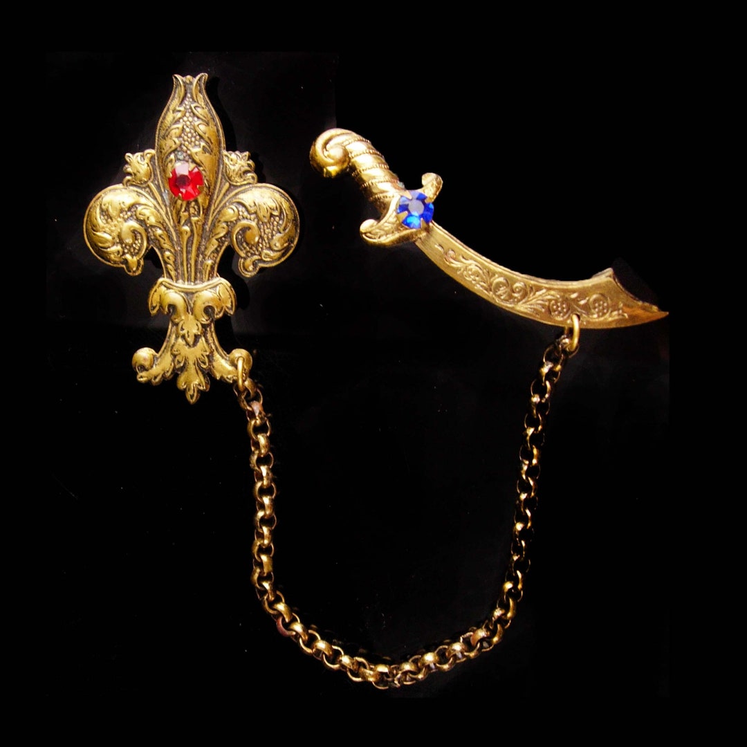 Antique Cloak Clasp With Chains - Large Fleur De Lis Cloak Chain ...