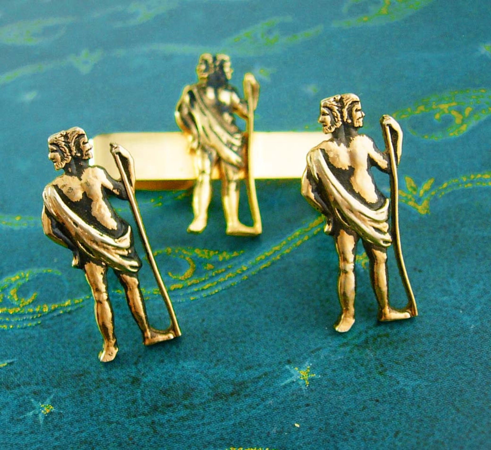 HUGE Mythology Cufflinks Tie Clip 2 Face Heads JANUS Vintage | Etsy