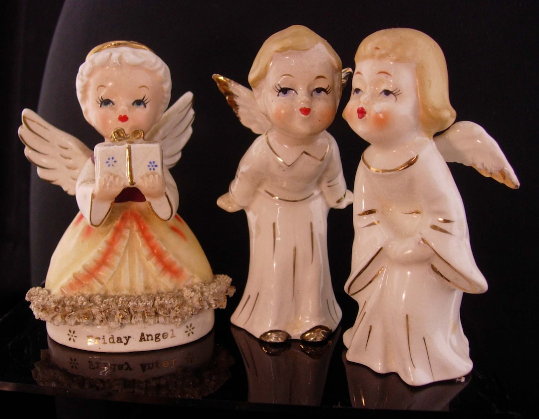 1950's Christmas Angel Figurines Friday Angel Japan White Carrollers ...