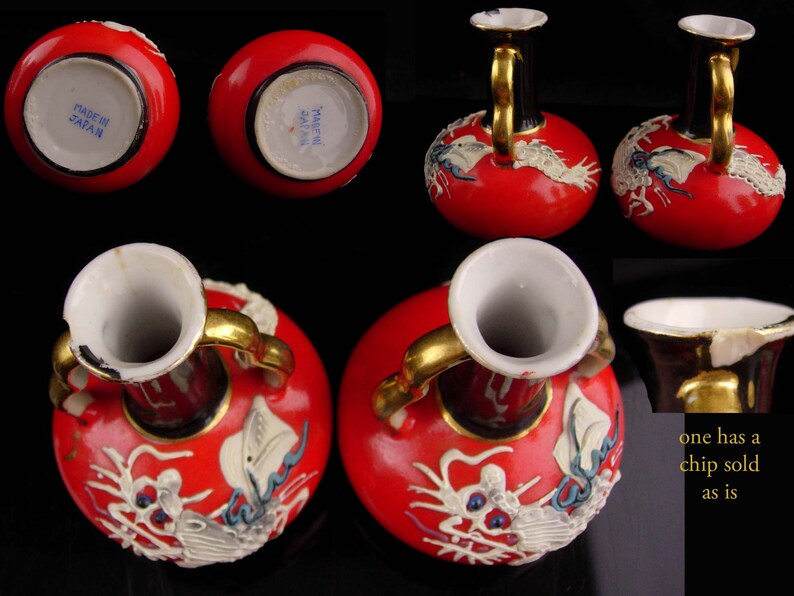 Antique Red Dragon Vases Japanese Moriage Dragonware Set | Etsy
