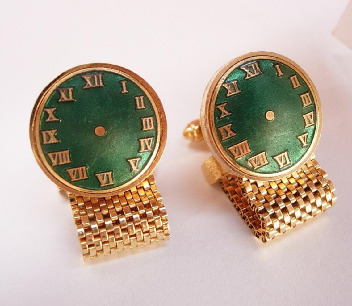 Clock Cufflinks Enamel Vintage Wedding Cufflinks Groom - Etsy