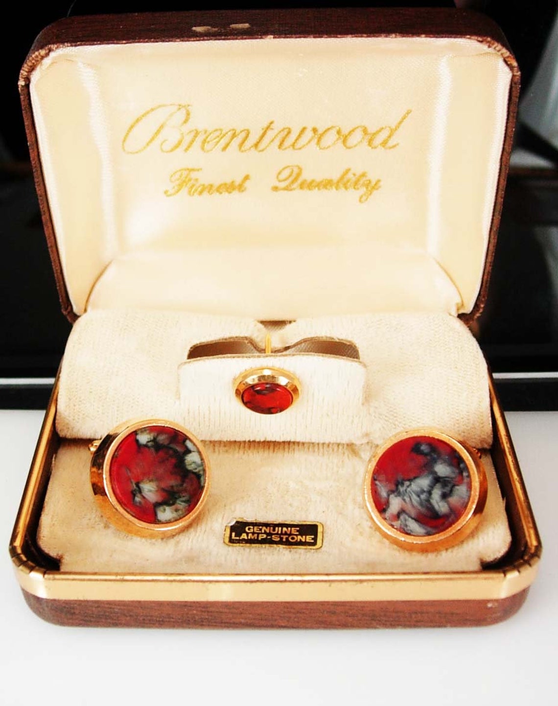 Red Jasper Cufflinks Tie Tack Original Box Unusual and Unique - Etsy
