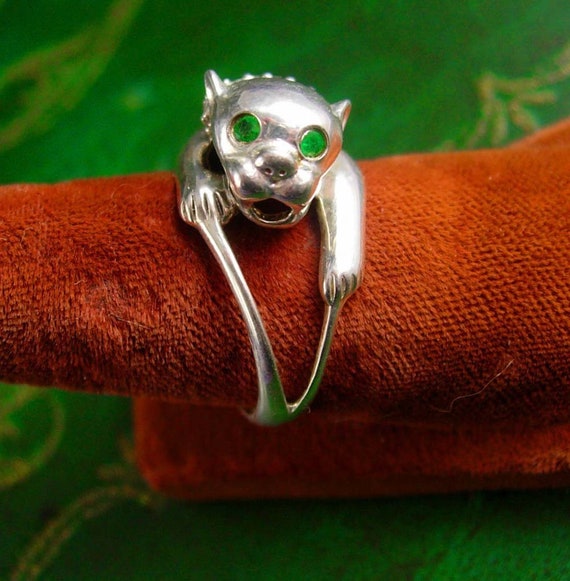 Sterling Cougar Ring Vintage Green Emerald Jeweled Eyes Silver | Etsy