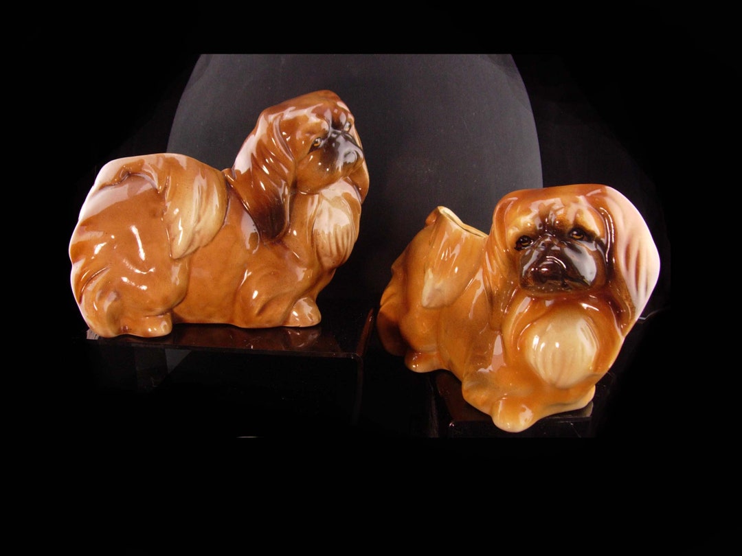 2 Large 1950's Ceramic Pekingese Statues - Staffordshire Planter Set ...