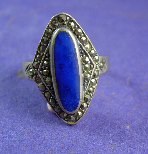 Vintage Large Lapis RIng Sterling Silver Gypsy artisa… - Gem