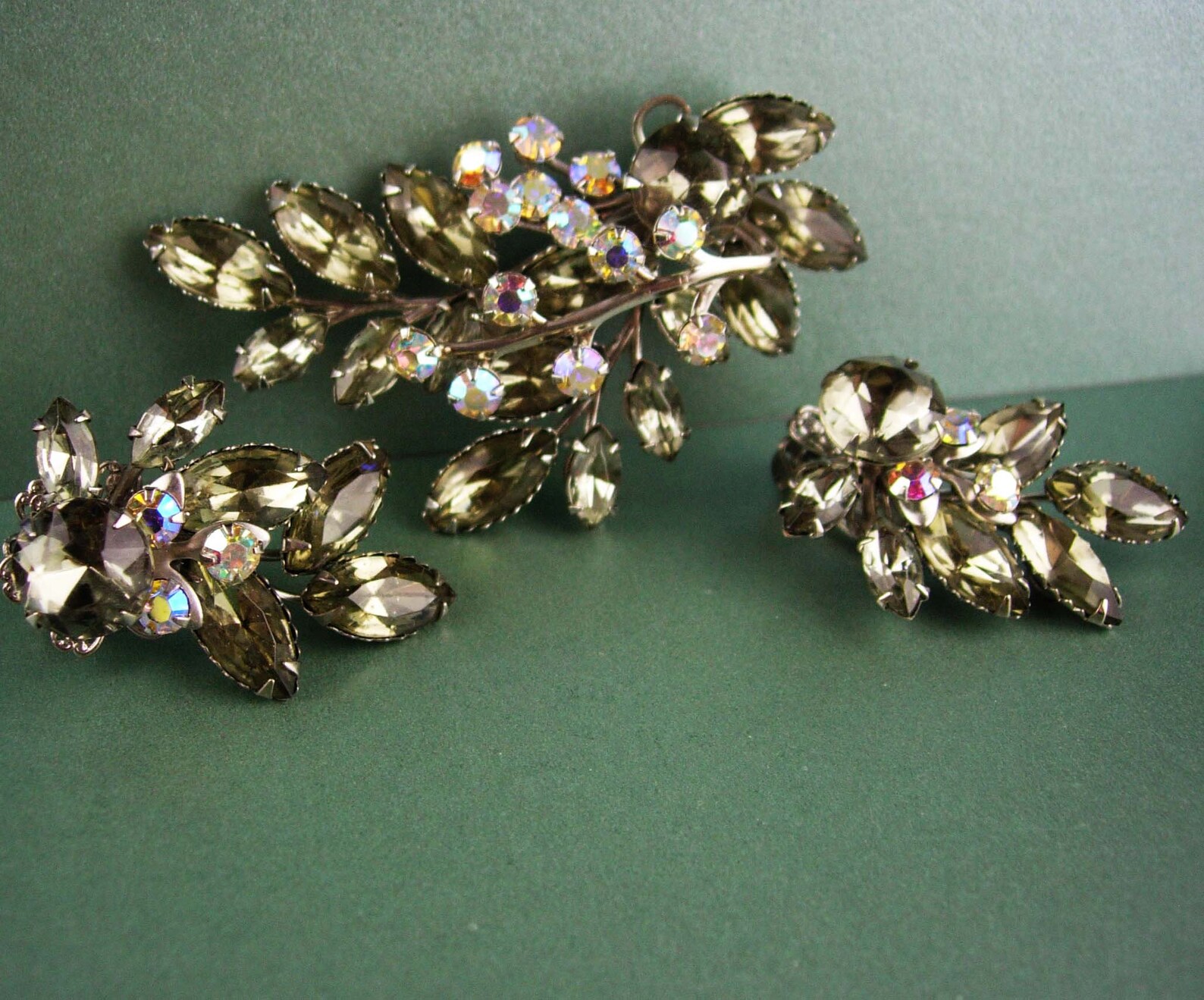 1950s Large Rhinestone Brooch Set Smoky Topaz Clip on | Etsy