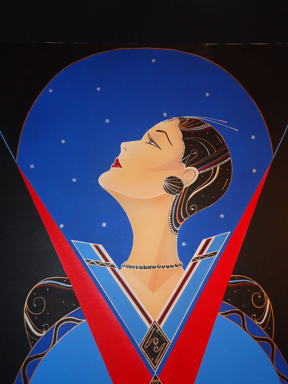 Art Deco Painting HUGE Dramatic Female With Jewelry SIGNED - Etsy