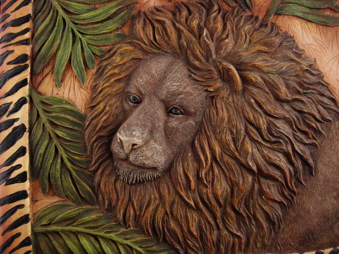 Vintage Lion Tile Hanging Pottery Monkey Plaque Safari | Etsy