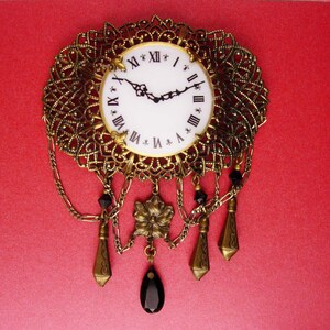 Victorian Watch Brooch - Vintage Enamel Clock Lapel Pin - Chatelaine ...