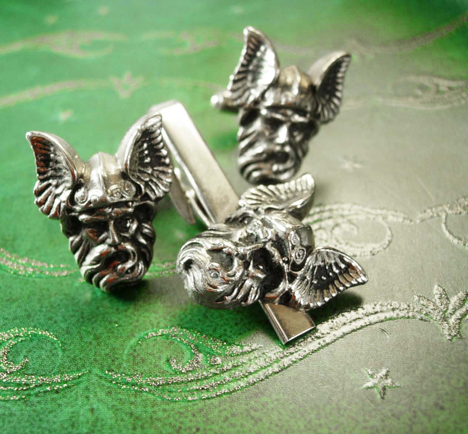 Viking Cufflinks Vintage Silver Tie Clip 3 Piece Norse Gods - Etsy