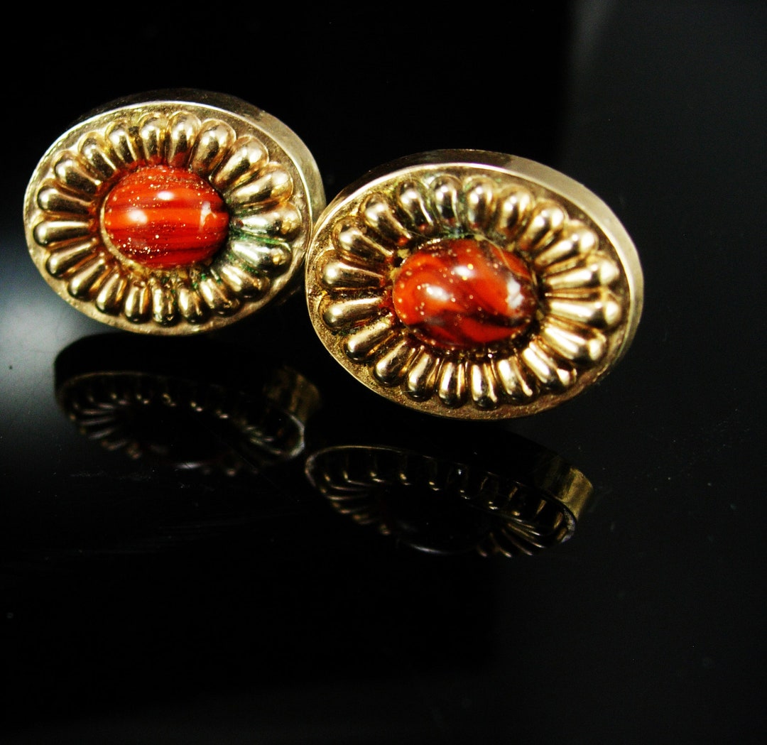 Large Venetian Foil Glass Cufflinks Gold LARGE Jewellery Birthday Gift ...
