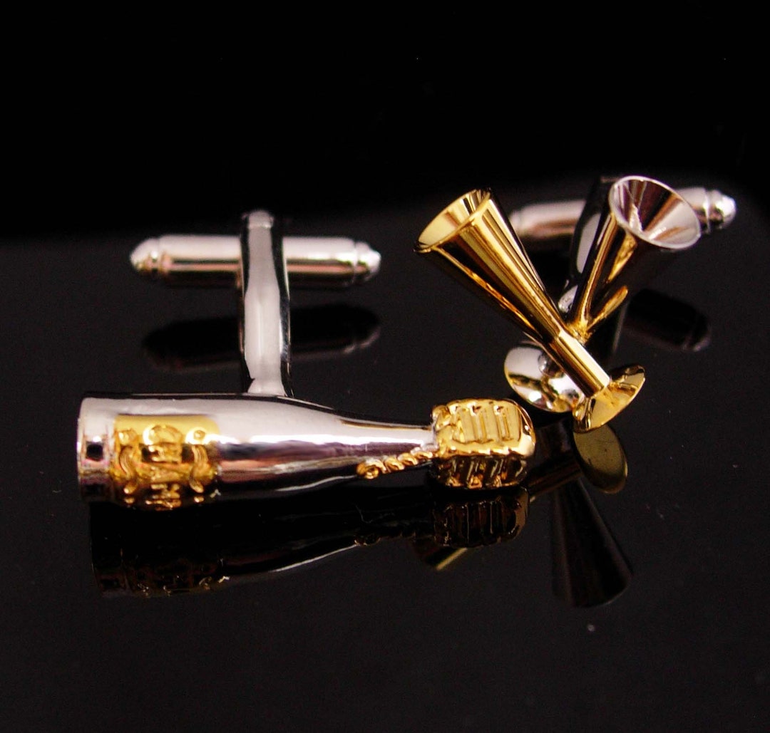 Wedding Cufflinks Champagnenew Years Cufflinks Vintage Figural Silver ...