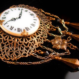 Victorian Watch Brooch - Vintage Enamel Clock Lapel Pin - Chatelaine ...