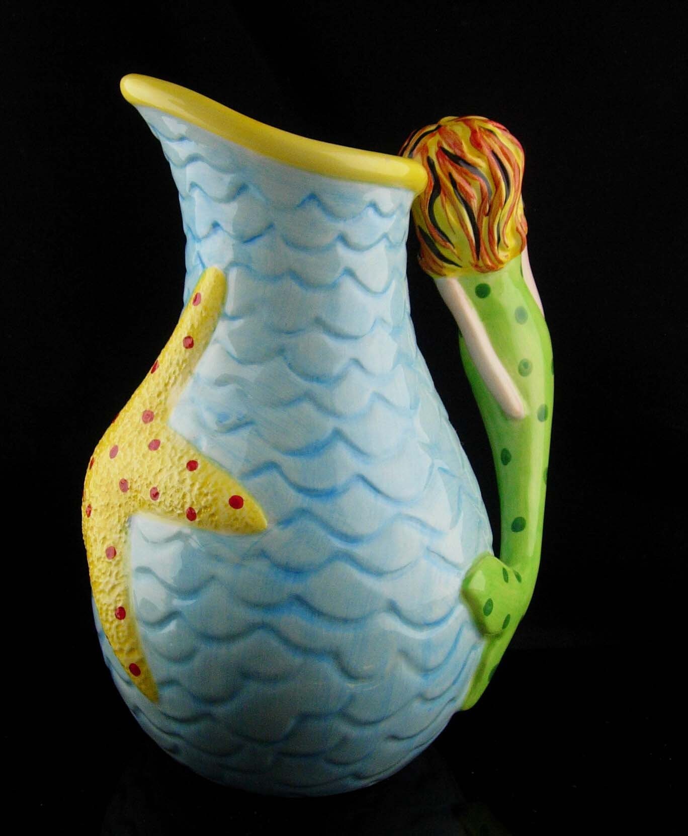 Hand Painted Mermaid 11 Nautical Starfish Pitcher - Etsy