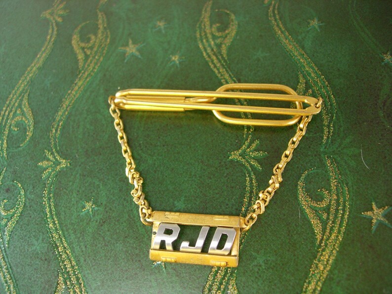 Swank Swag Chain Tie Clip Vintage Initials RJD Custom Monogram - Etsy