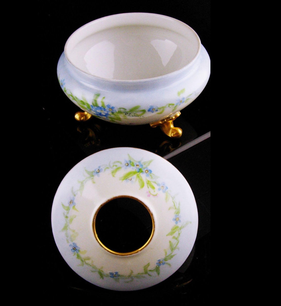 Signed Vintage French Hair Receiver Porcelain Footed With - Etsy