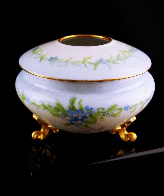 Signed Vintage French Hair Receiver Porcelain Footed With | Etsy