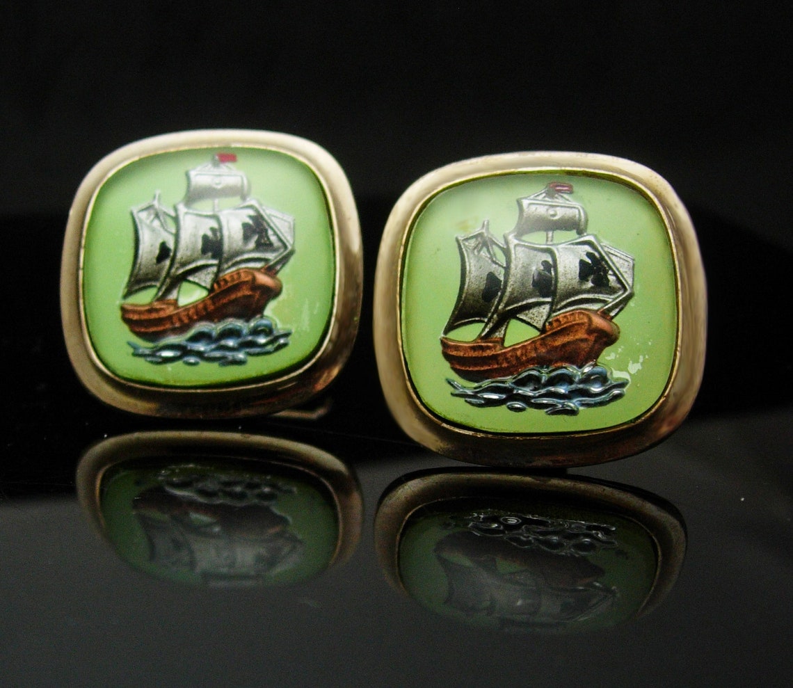 Pirate Ship Cuff Links BIG Schooner Sailing Cufflinks Vintage - Etsy