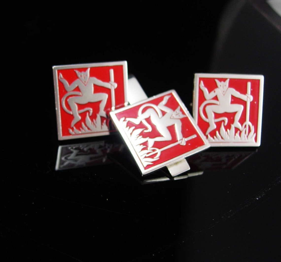 Naughty RED Devil Cufflinks Tie Clip Silver SWANK Demon Satan | Etsy