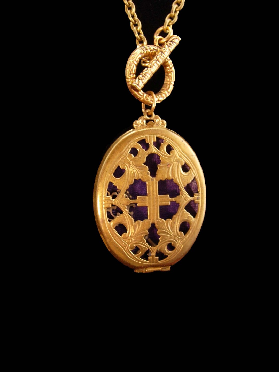 Antique Cross Locket - Vintage Religious Medieval Necklace - Golden ...