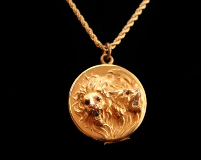 Antique Victorian Lion Locket - Vintage Gothic Necklace - Victorian ...