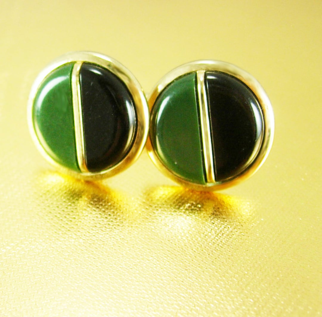 Vintage Green Cuff Links Two Tone Color Swank Gold Plate Abstract ...