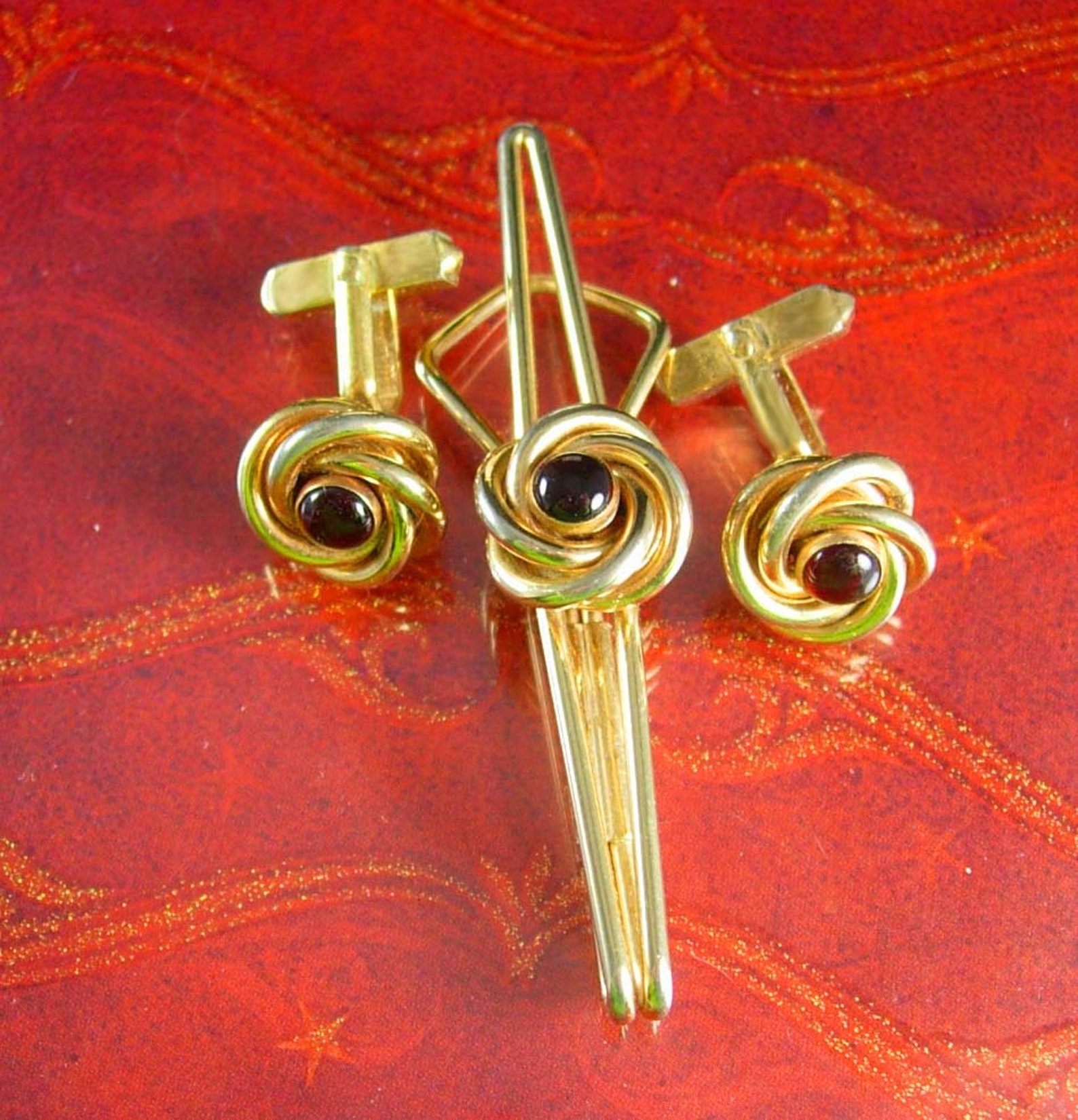 Vintage Red Jewel Cufflinks Art Deco Love Knots Cuff Links Tie - Etsy