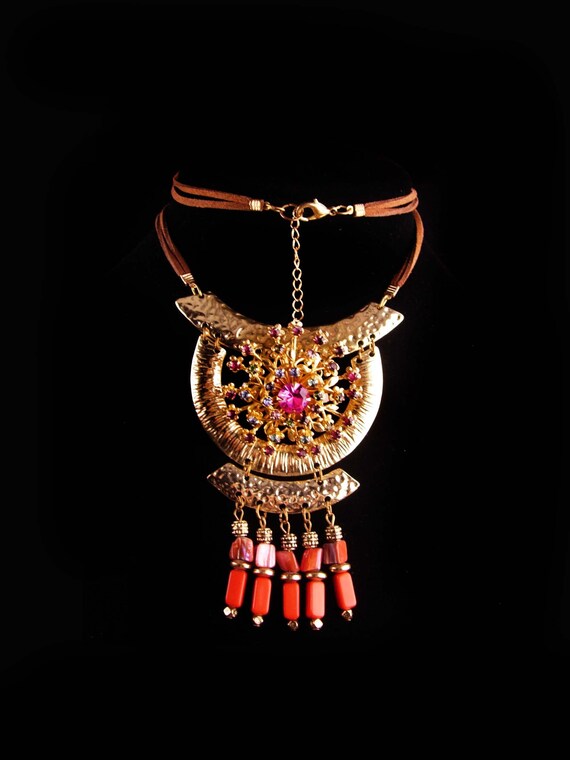 Exotic Necklace Gypsy necklace 1940s rhinestone brooch | Etsy