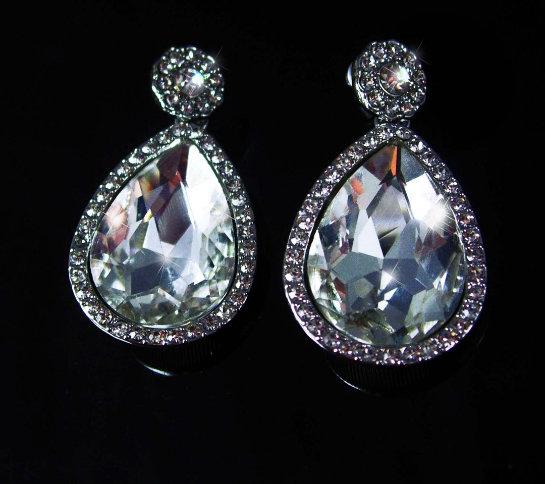 Huge Earrings Bright DIAMOND Like Dazzling Large Drops Pierced 60th ...