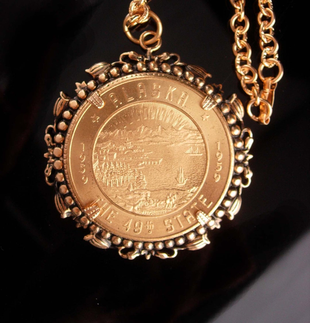 Vintage Coin Necklace 1959 Alaska State Seal Coin Jewelry - Etsy