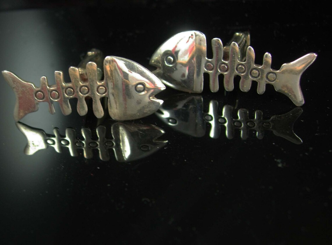 Vintage Sterling Fish Cufflinks Skeleton Cufflinks Modernist - Etsy