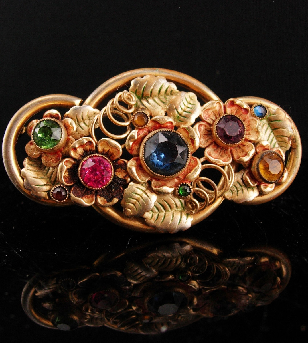 Large Antique Floral Sash Pin - Rose Yellow Gold Plate - Art Nouveau ...
