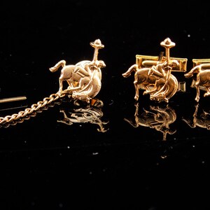 Cowboy Cufflinks / Vintage Rodeo Rider Tie Tack / Golden Western ...
