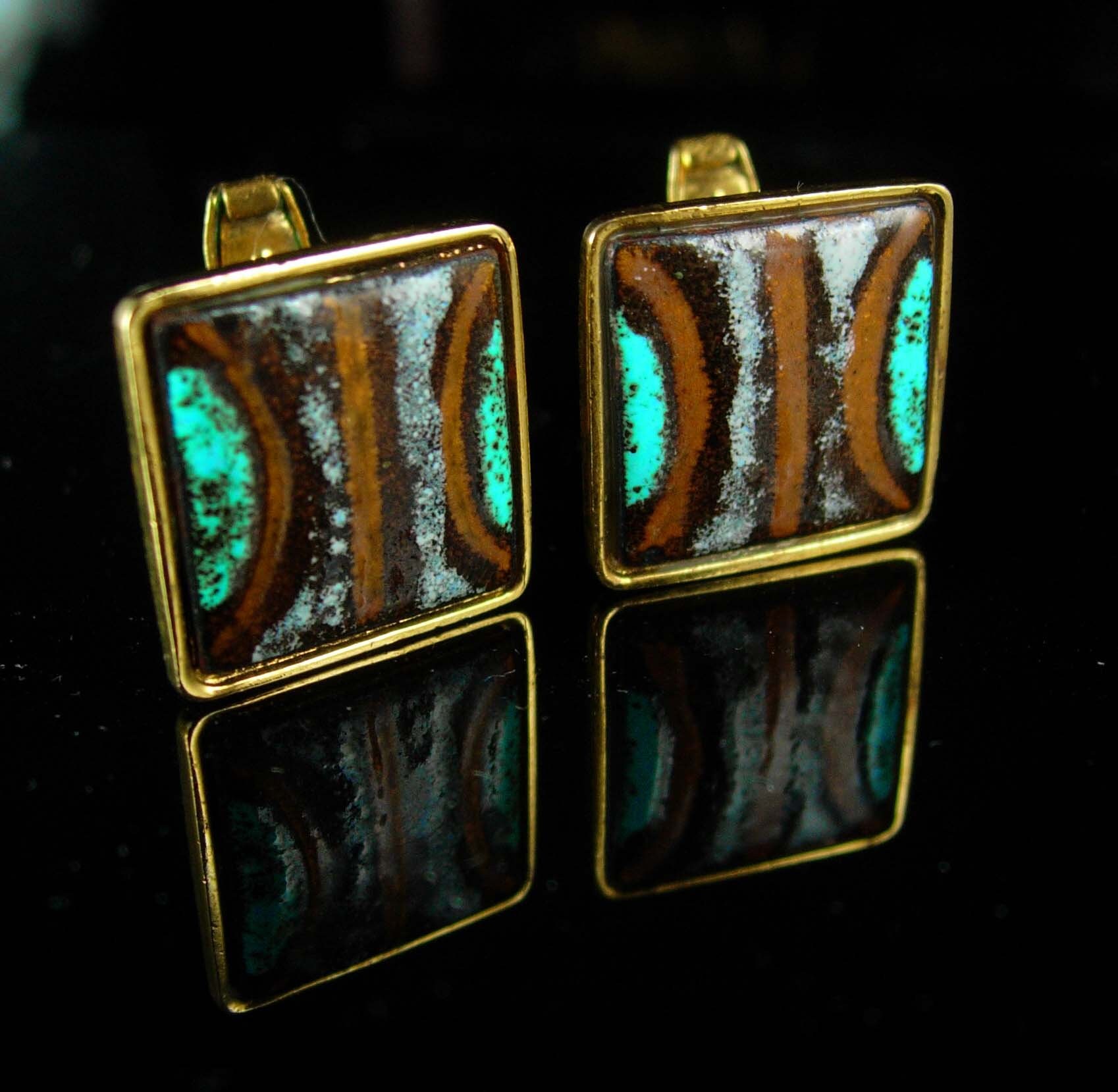 Vintage Enamel Cufflinks Artisan Cufflinks Turquoise Modernist - Etsy UK